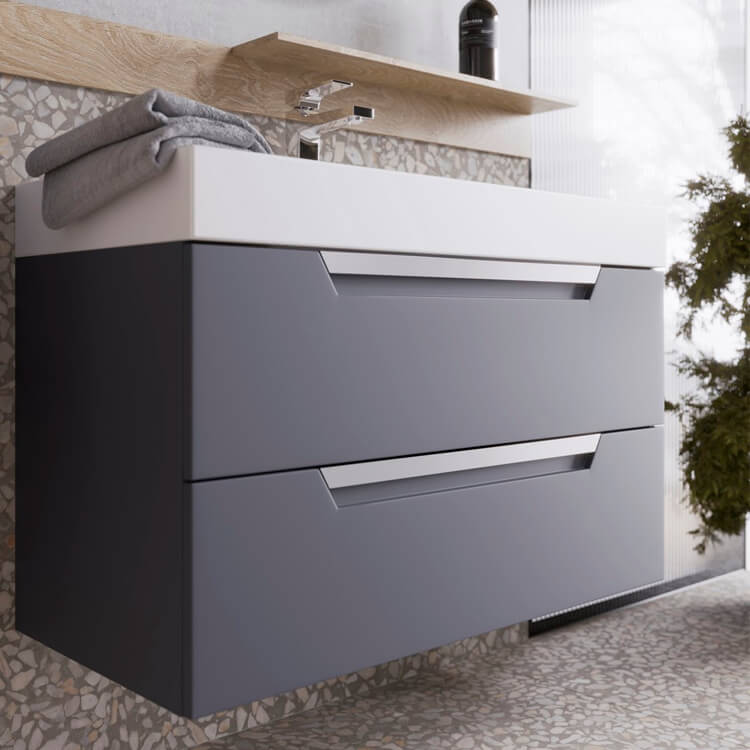 Тумба с раковиной Aqwella Cube 90 серый матовый купить в г. Москва в интернет-магазине Водолей ...